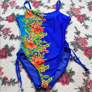 Beach Native | Swim | Beach Native Blue Swimsuit With Flowers | Poshmark